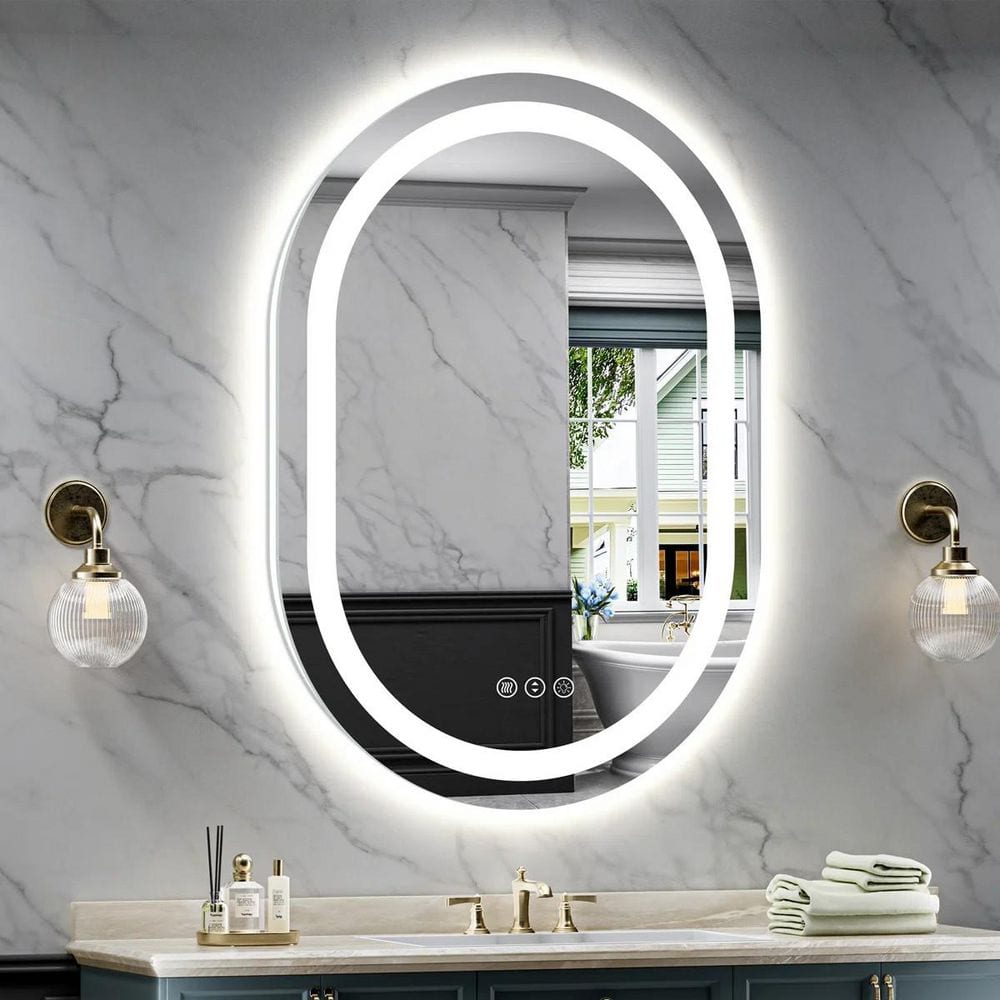 KIOTEE 20 in. W x 28 in. H Oval Frameless Front and Back Lighted Anti ...