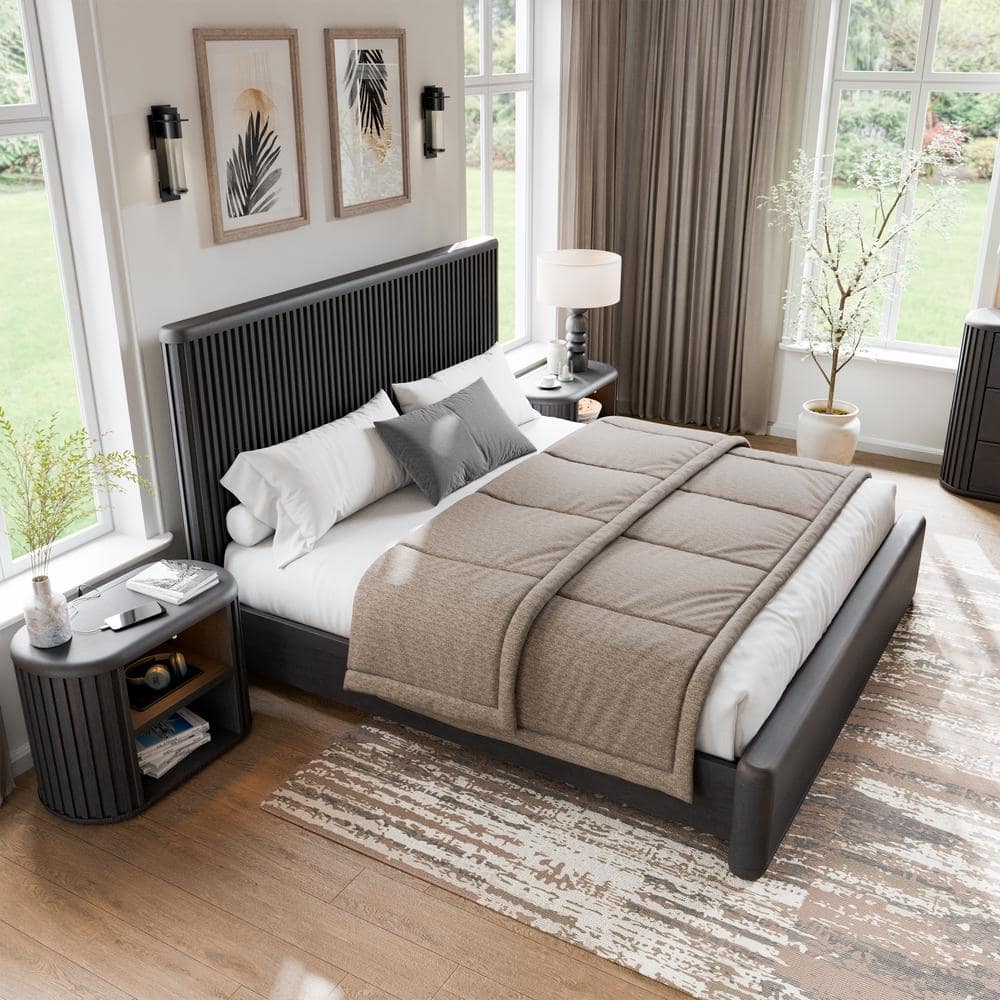 Furniture of America Eastbrook 3-Piece Modern Black Acacia Wood Queen ...