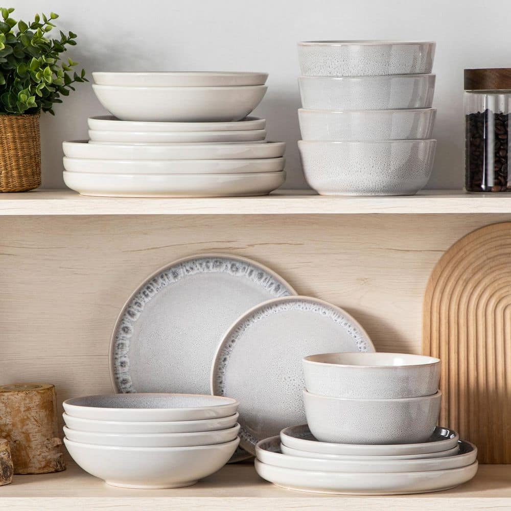 vancasso 24-Piece Cream White and Beige Stoneware Dinnerware Set ...