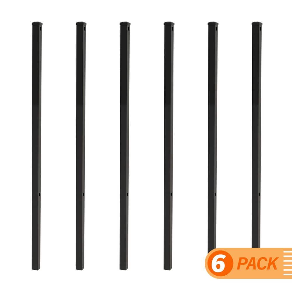 FORGERIGHT Newtown 2 in. x 2 in. x 6 ft. Black Aluminum Fence Line Post ...