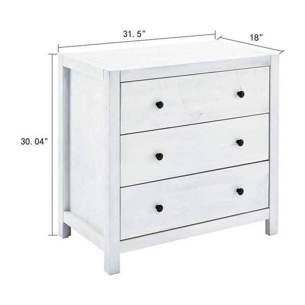 MUSEHOMEINC 3 Drawer White Storage Dresser Nightstand 30.04 in. H x 17.99 in. W x 31.5 in. D ST1001W The Home Depot