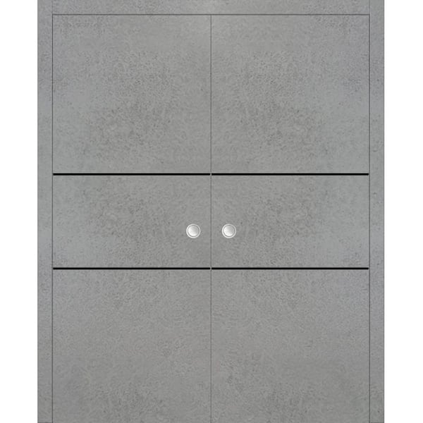 Sartodoors 48 in. x 84 in. 2 Panel Concrete Finished Solid Wood with ...