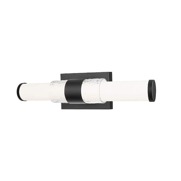 Egon 18 in. 1 Light Matte Black LED Vanity Light with Matte Opal Glass ...