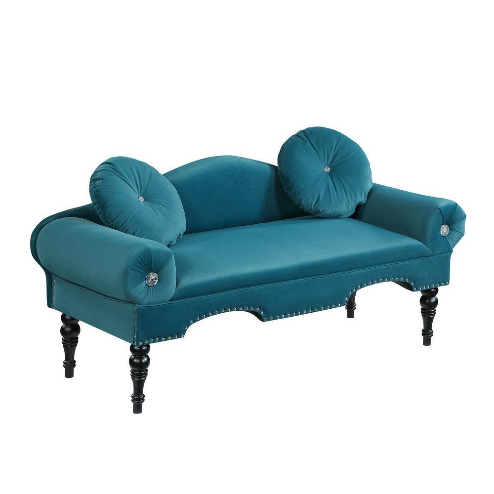 54 in. Teal Accent Velvet 2-Seater Loveseat Upholstered Rolled Arms ...