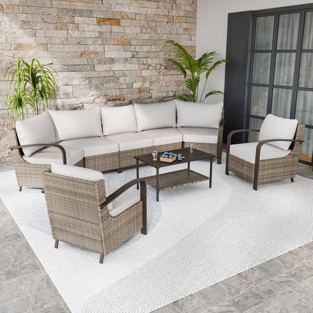 EAGLE PEAK 8-Piece Wicker Patio Conversation Sectional Seating Set with ...