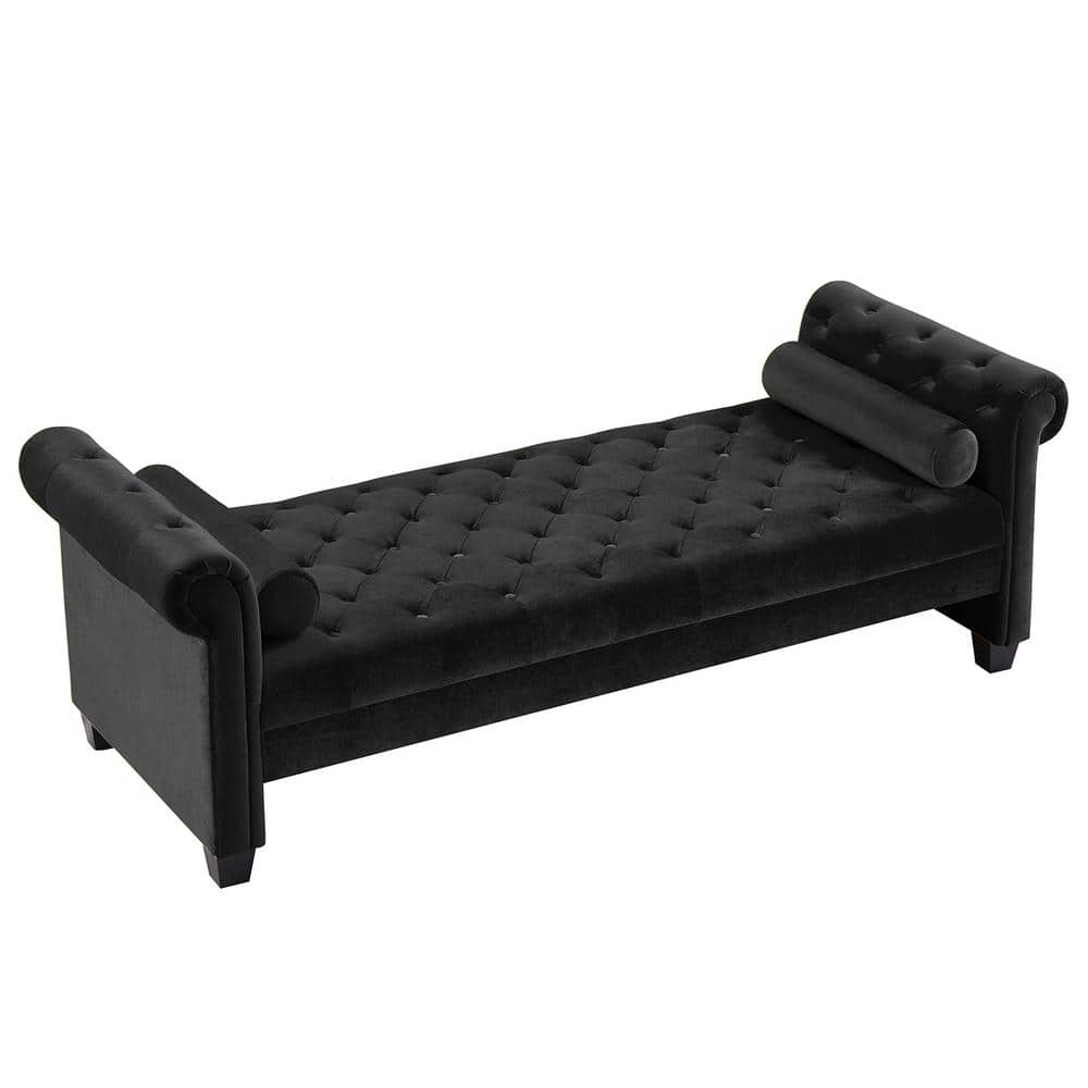 KINWELL Black Rectangular Large Tufted Sofa Stool with Pillows Ottoman ...