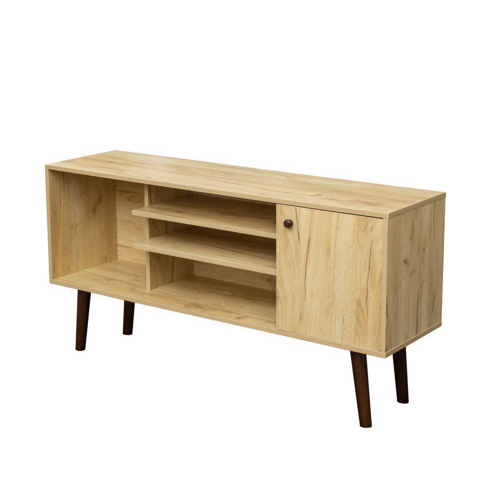 STICKON 53 in. Oak Wood TV Stand with 0-Drawer Fits TV's up to 40 in ...