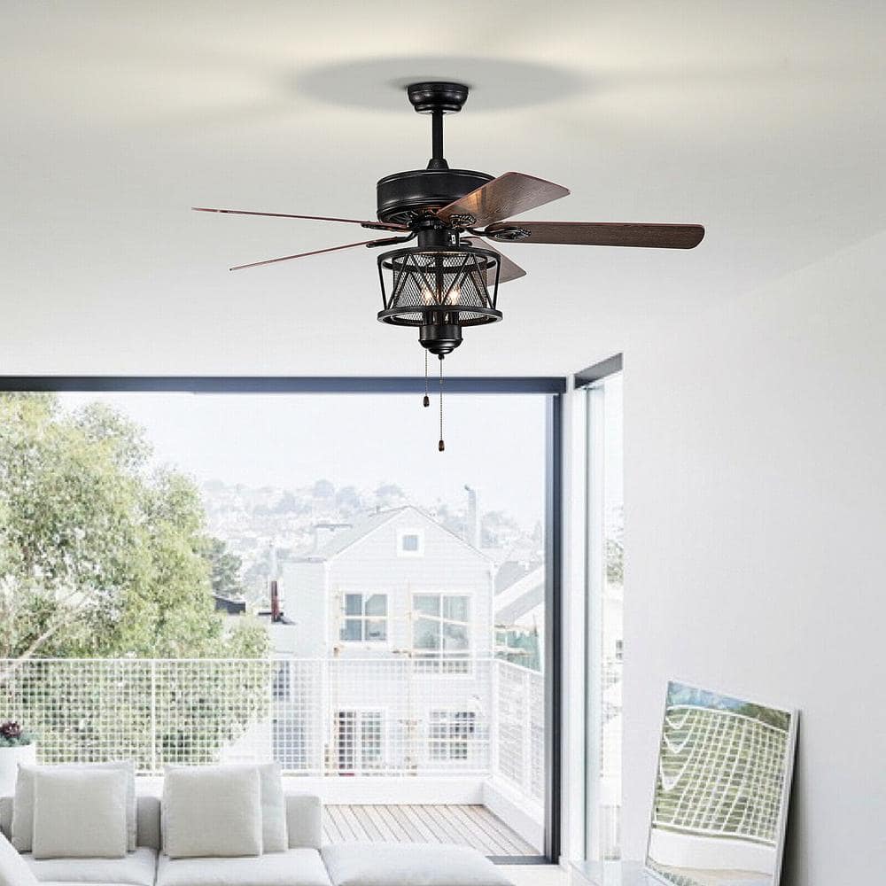 FORCLOVER 50 in. Indoor Brown Ceiling Fan with Lights Reversible Blades ...