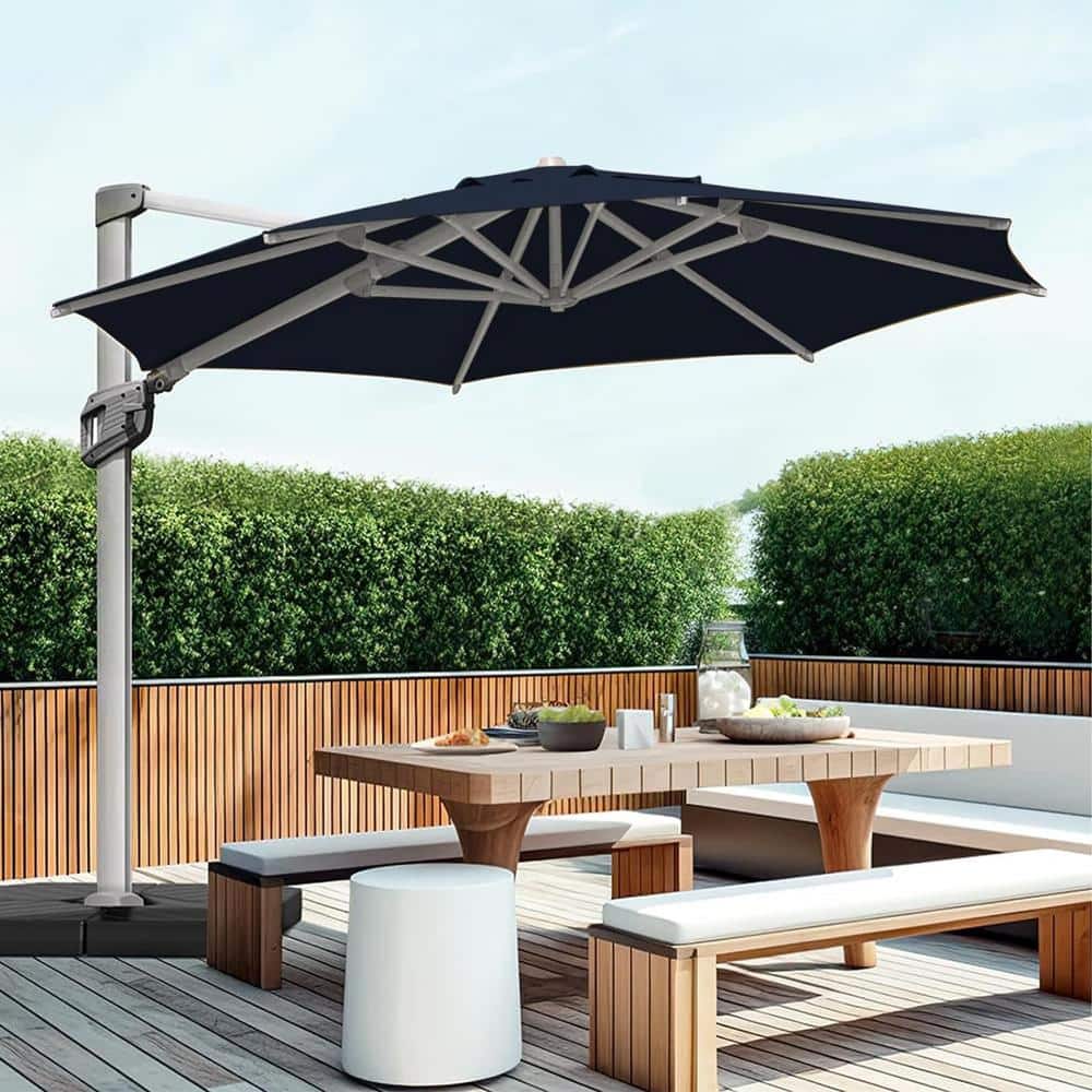 PASAMIC 12 ft. Aluminum Patio Offset Umbrella Outdoor Cantilever ...