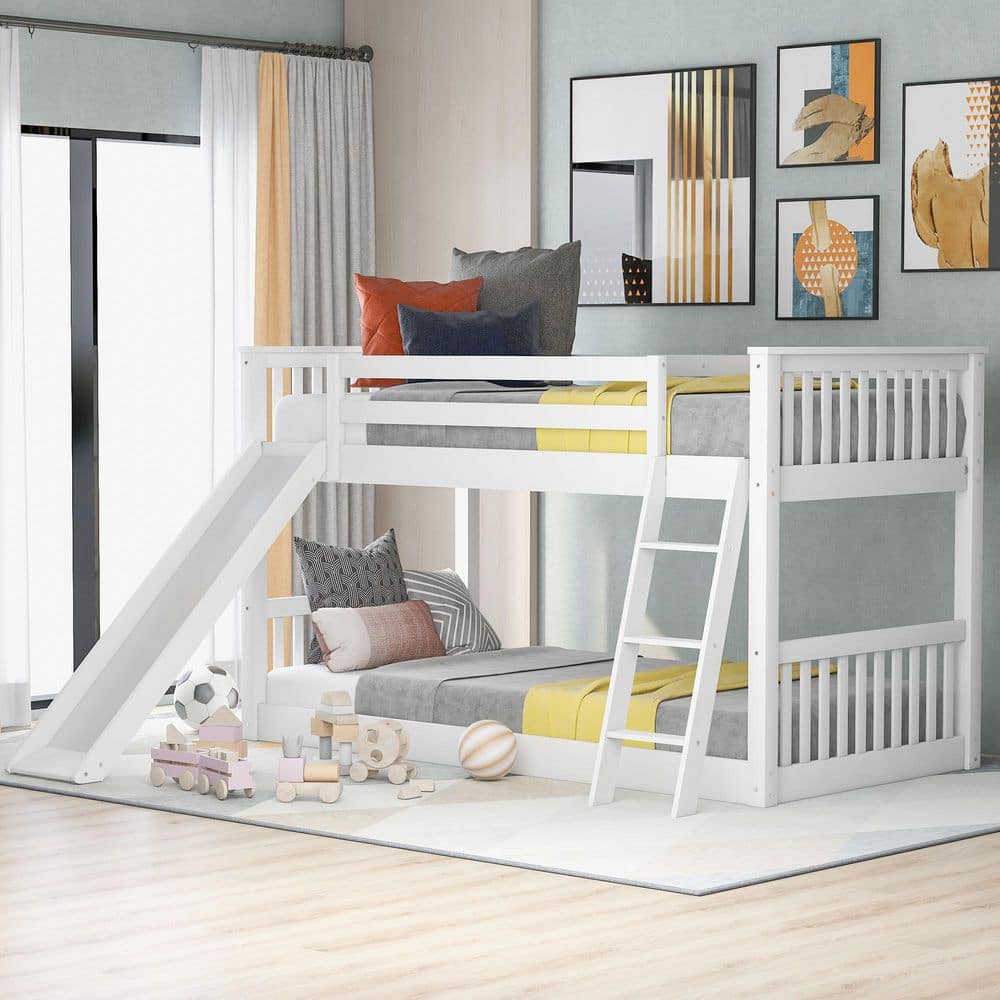 Noble House Nessa White Wood Frame Twin Over Twin Bunk Bed with ...