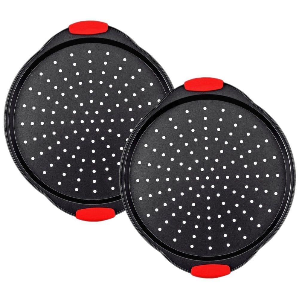 Numhew 2 Pack Black Carbon Steel 13 in. Round Non-Stick Pizza Pan with ...