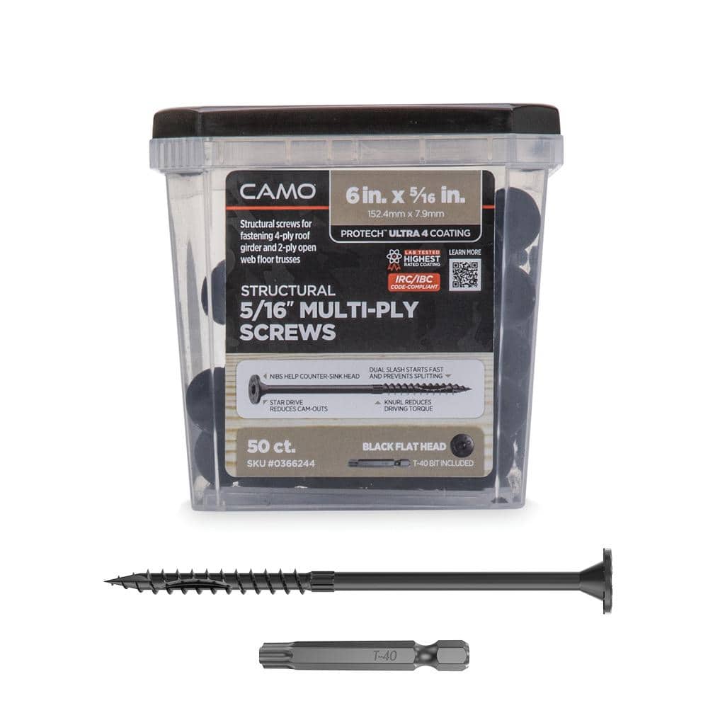 CAMO 5/16 in. x 6 in. Star Drive Flat Head Multi-Purpose + Multi-Ply ...