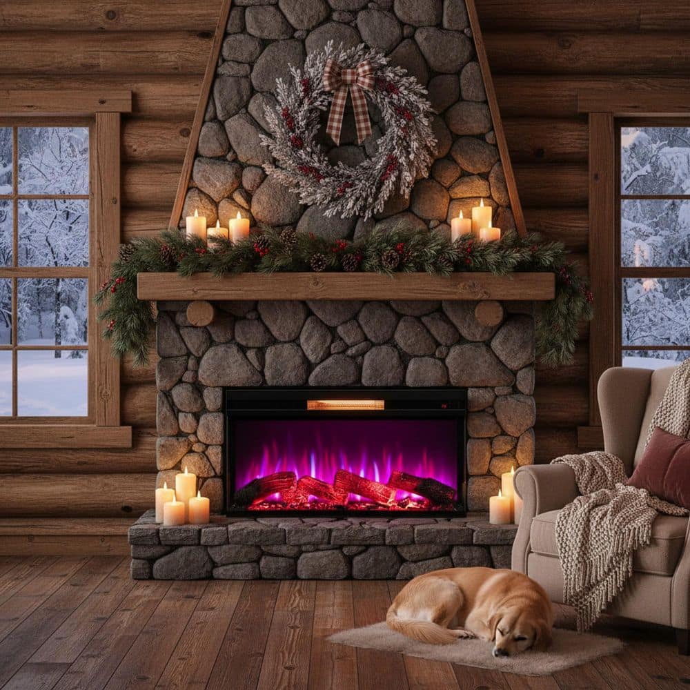 Clihome 36 in. Freestanding Electric Fireplace in Black with 3-Sided ...
