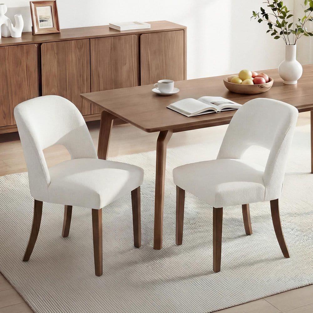 Spruce & Spring Madeline Ivory Walnut Fabric Upholstered Modern Dining ...