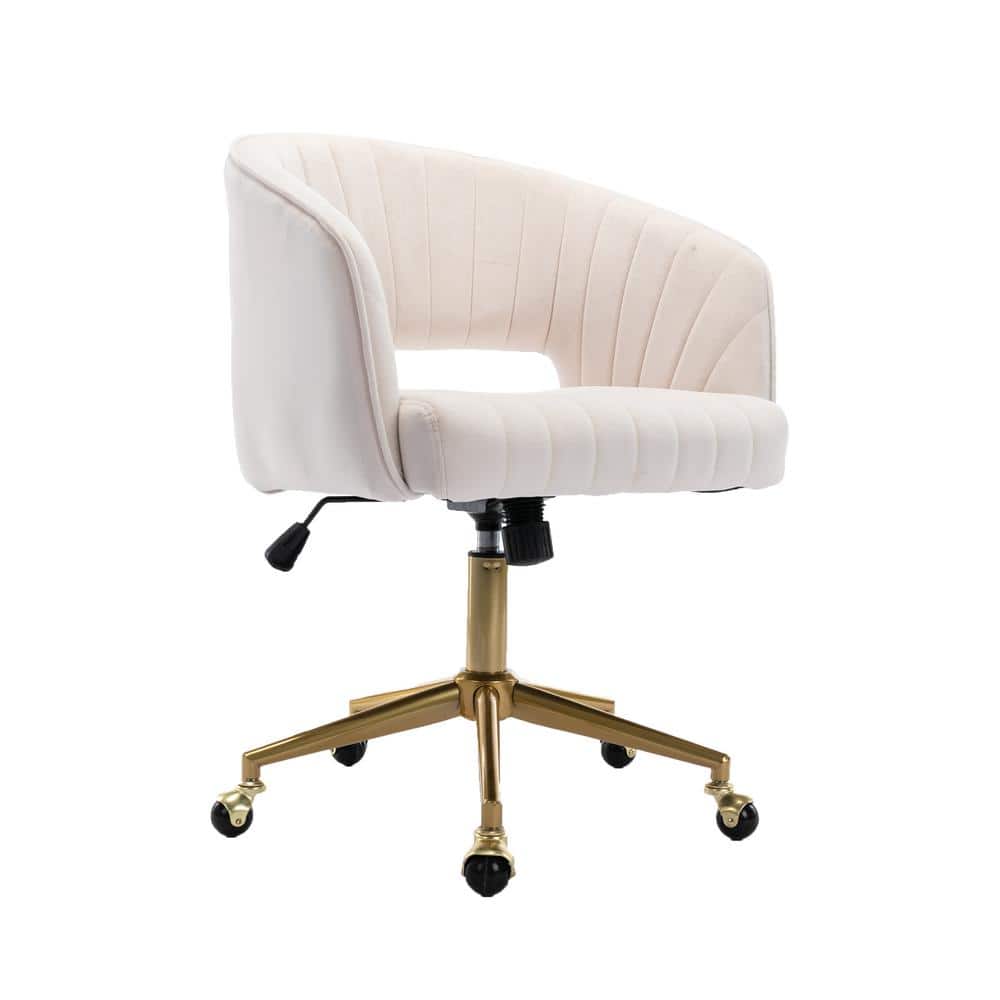 Spaco Beige Velvet Accent Armchair Adjustable Swivel Task Chair with ...