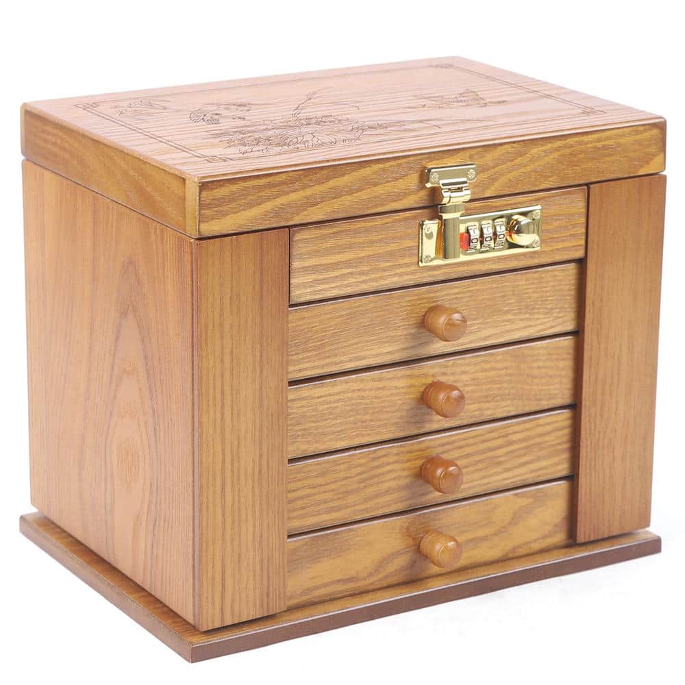 YIYIBYUS 10.82 in. x 9.01 in. Wooden Jewelry Box with Combo Lock for ...