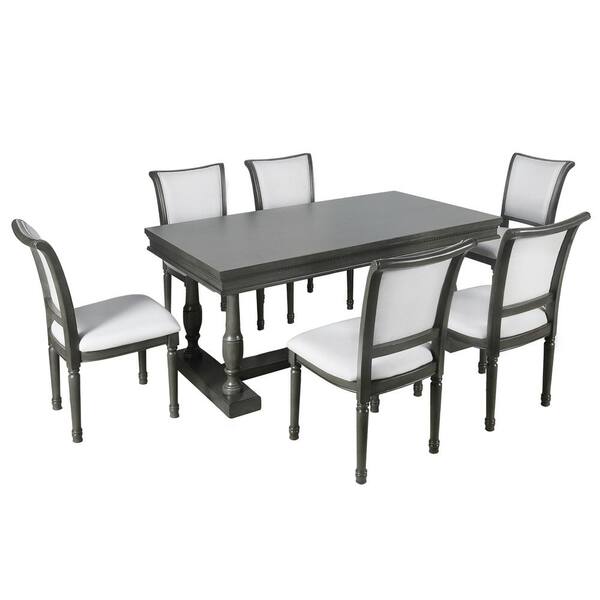 Harper & Bright Designs 7 Piece Gray Rectangle Wood Dining Set with 6 ...