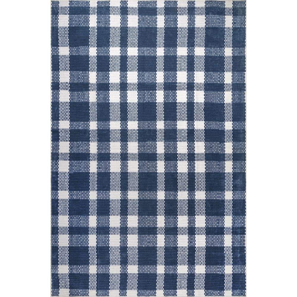 nuLOOM Rianne Machine Washable Plaid Farmhouse Blue 6 ft. x 9 ft ...