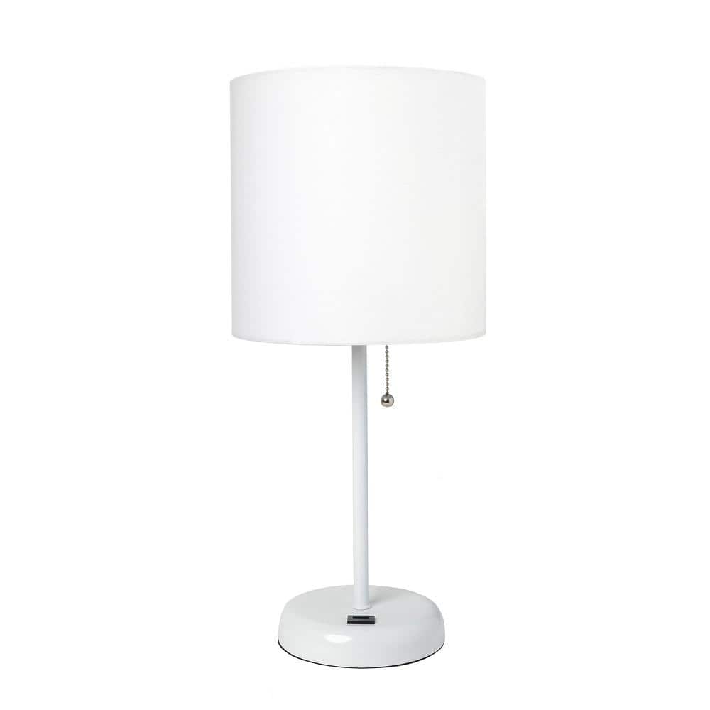 Simple Designs 19.5 in. White Stick Lamp with USB Charging Port LT2044 ...