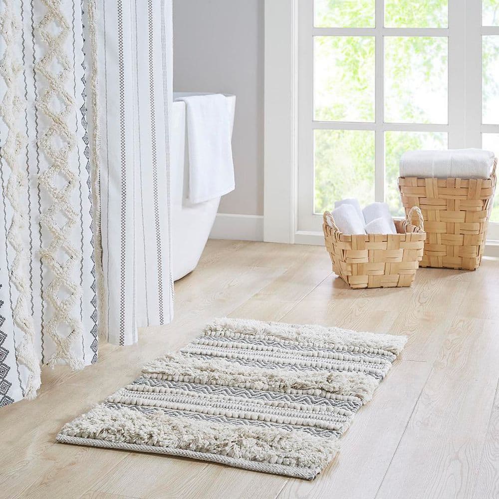 Bafode 20 in. x 32 in. Gray Woven Texture Stripe Bath Rug FXDT-2 - The ...