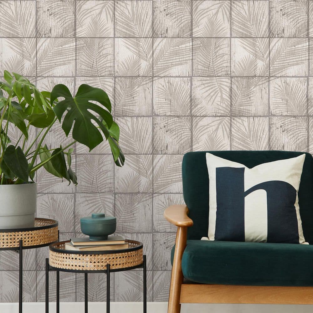 Veer Decor Rustic Palm Shadow Tile Beige Wallpaper VRNO07-986 - The ...