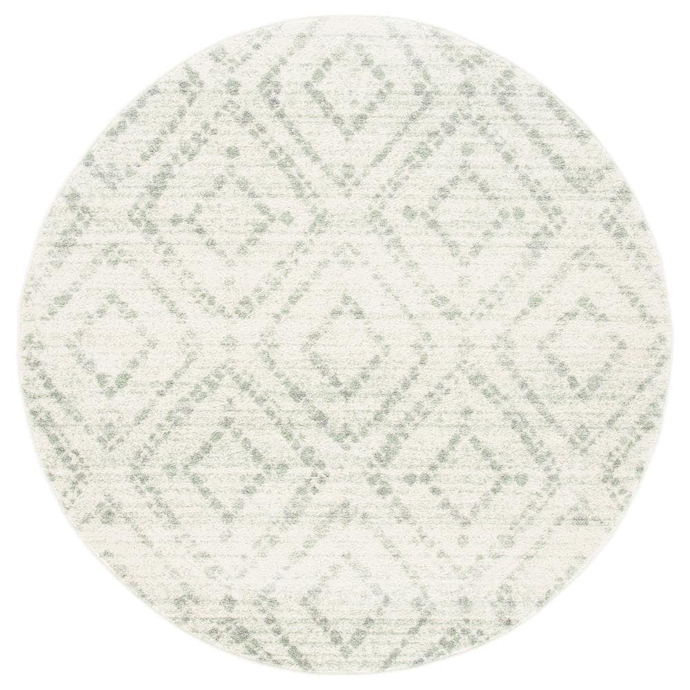 SAFAVIEH Adirondack Ivory/Green 8 ft. x 8 ft. Multi-Diamonds Round Area ...