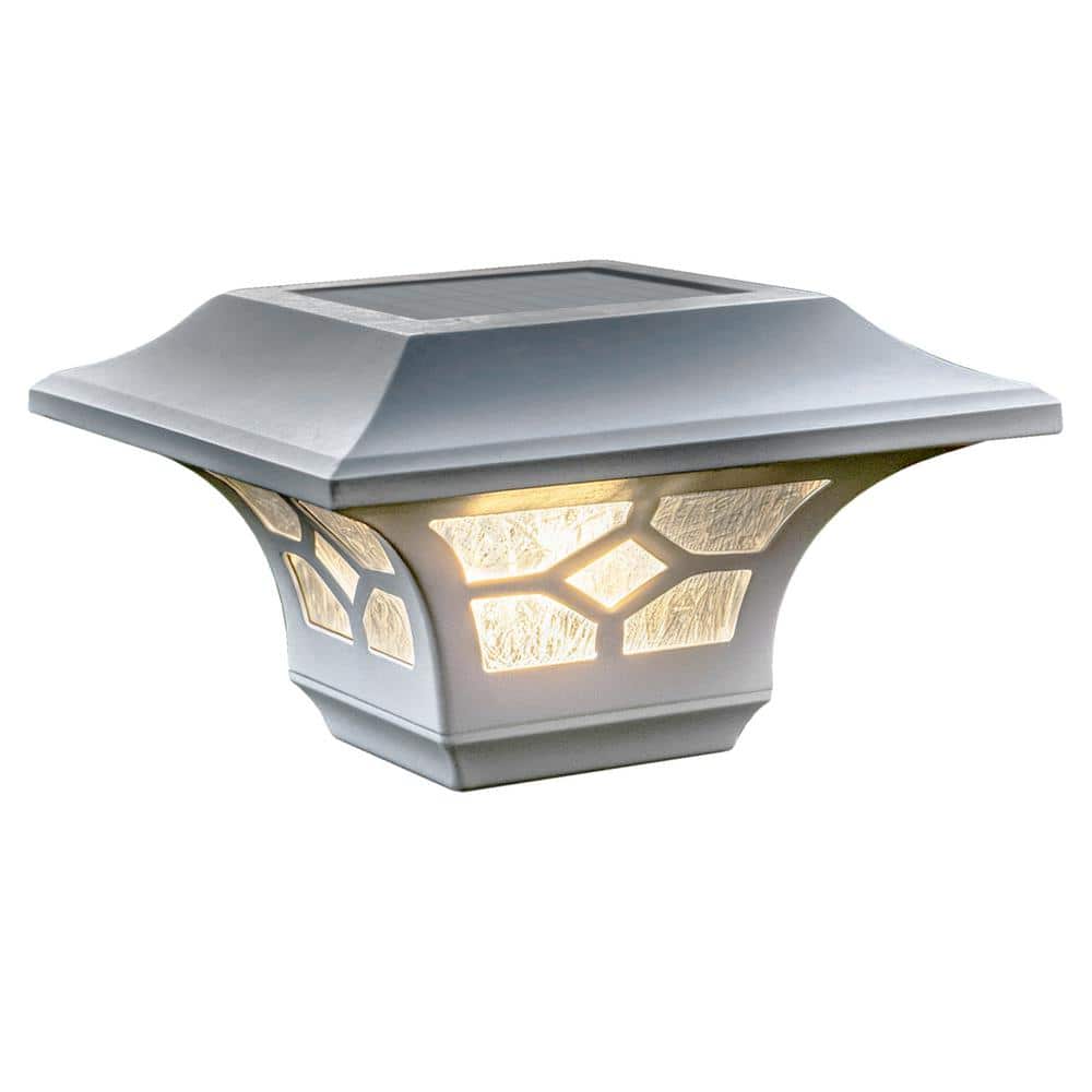 CLASSY CAPS Kingston White Integrated LED 2 x 2 Solar Deck Post Cap ...