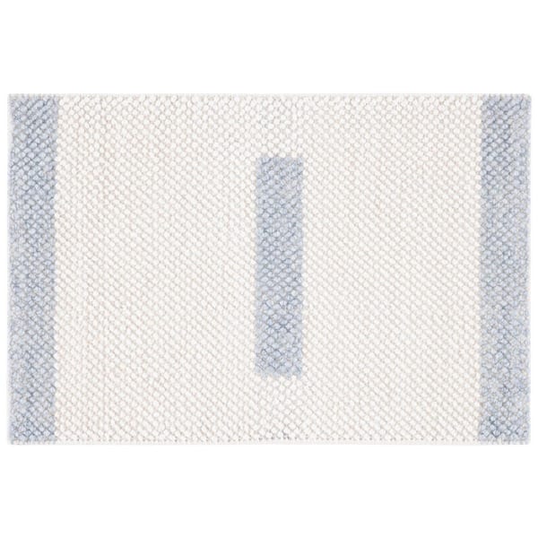 SAFAVIEH Natura 3 ft. x 5 ft. Ivory/Light Blue Geometric Border Area ...