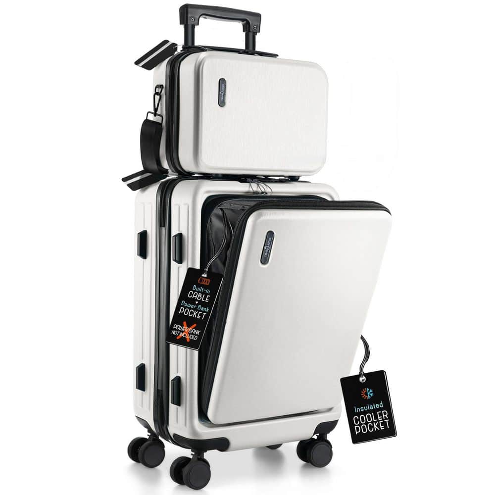 TRAVELARIM 2-Piece White Hard Carry-On Weekender Luggage Set Expandable ...