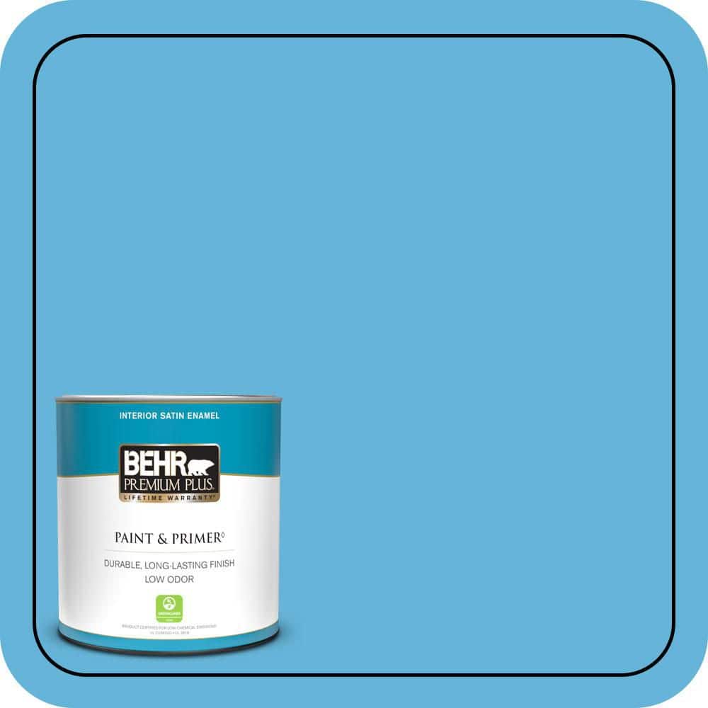 BEHR PREMIUM PLUS 1 qt. #540B-5 Riviera Blue Satin Enamel Low Odor ...