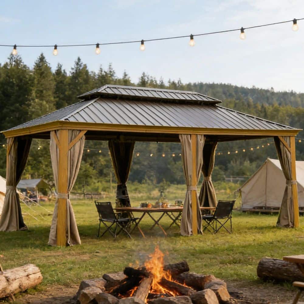 Coporesell 12 ft. x 18 ft. Outdoor Yellow Brown Aluminum Hardtop Gazebo ...