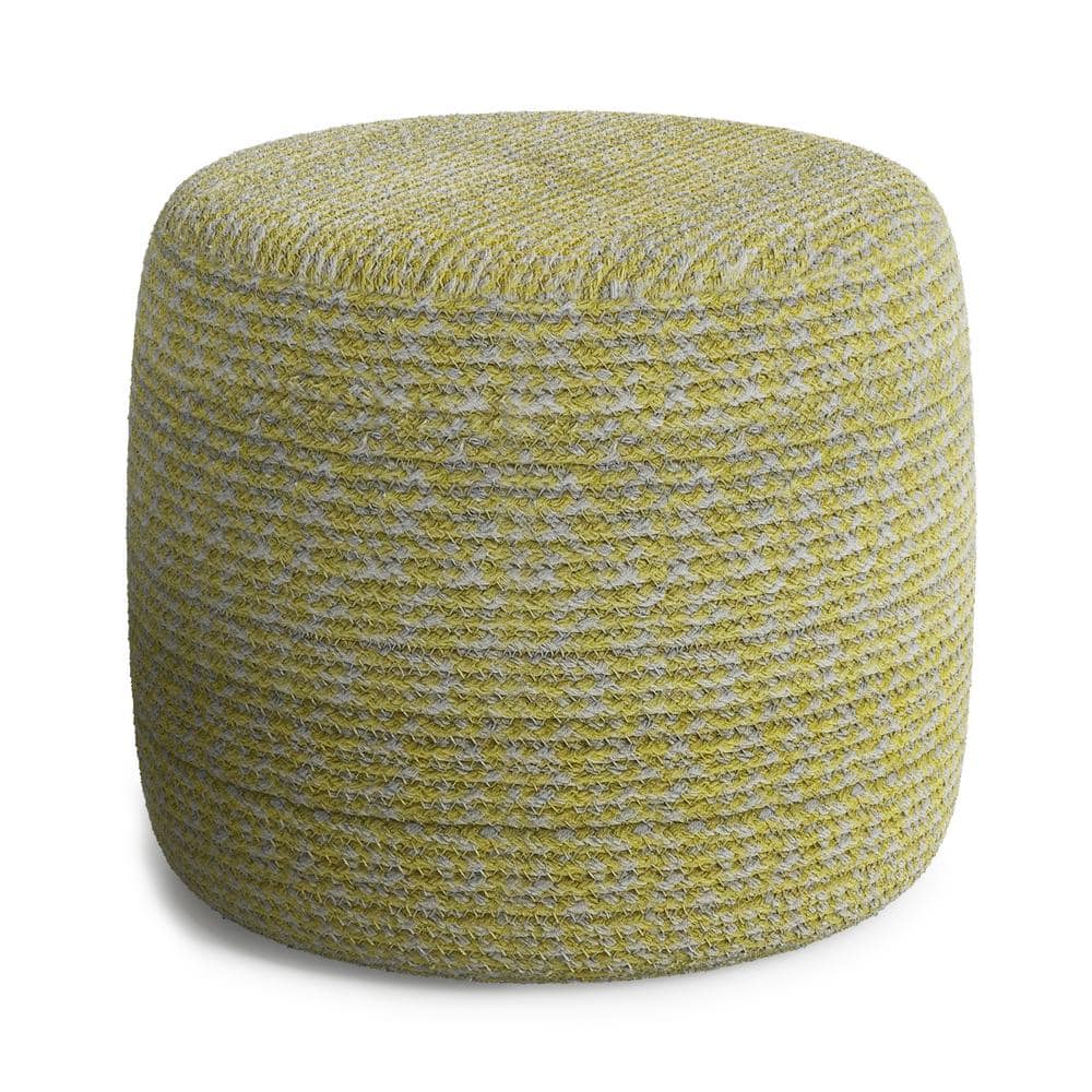Simpli Home Bayley Transitional Round Braided Pouf in Muted Yellow and ...