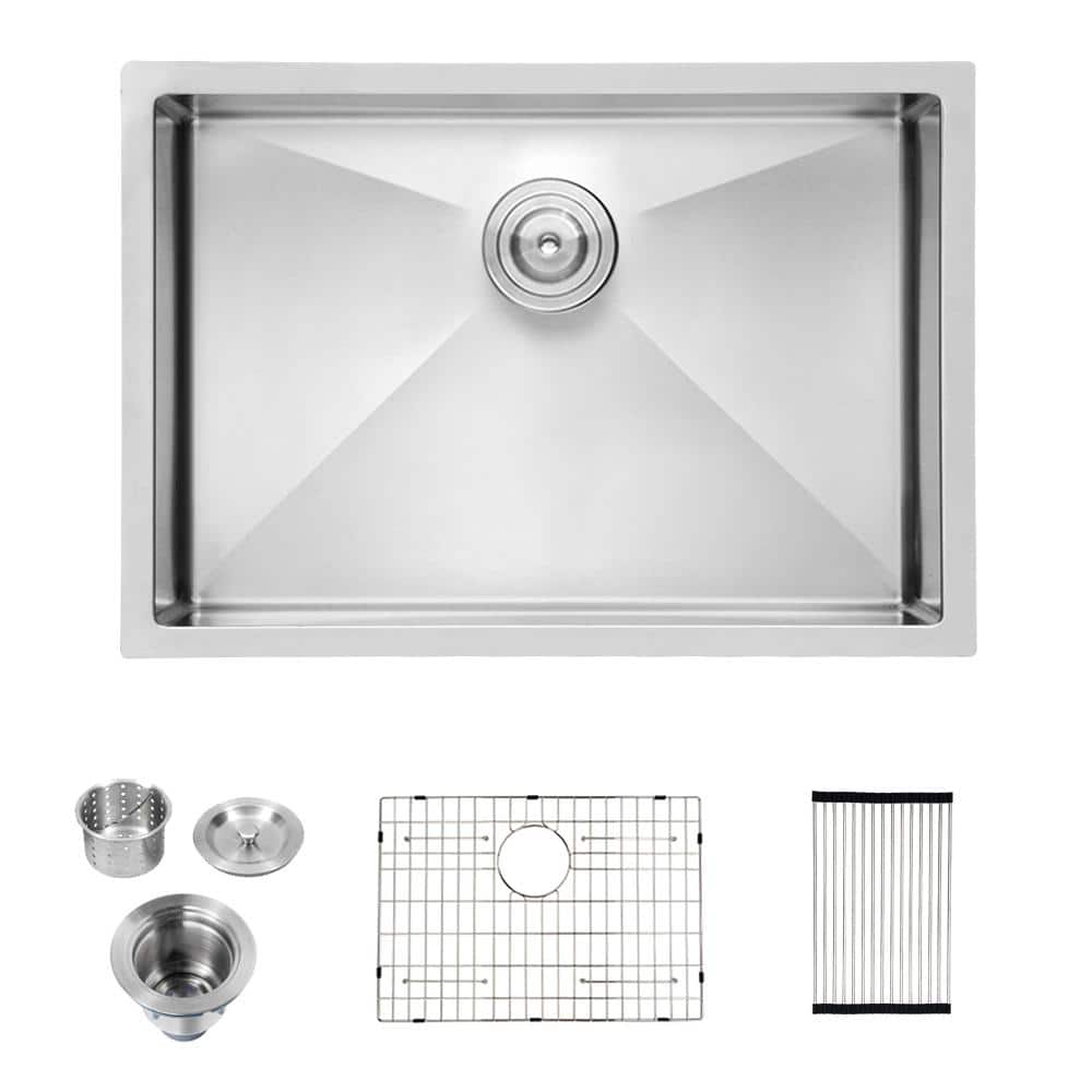 YSQCAR 28 in. Undermount Single Bowl 16 Gauge Brushed Nickel Stainless ...
