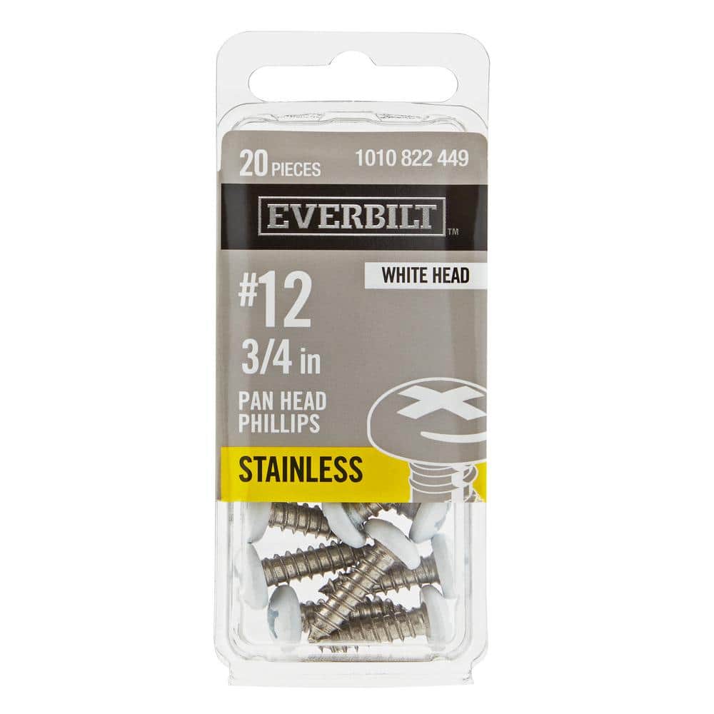 Everbilt #12 x 3/4 in. White Stainless Steel Phillips Pan Head Standard ...