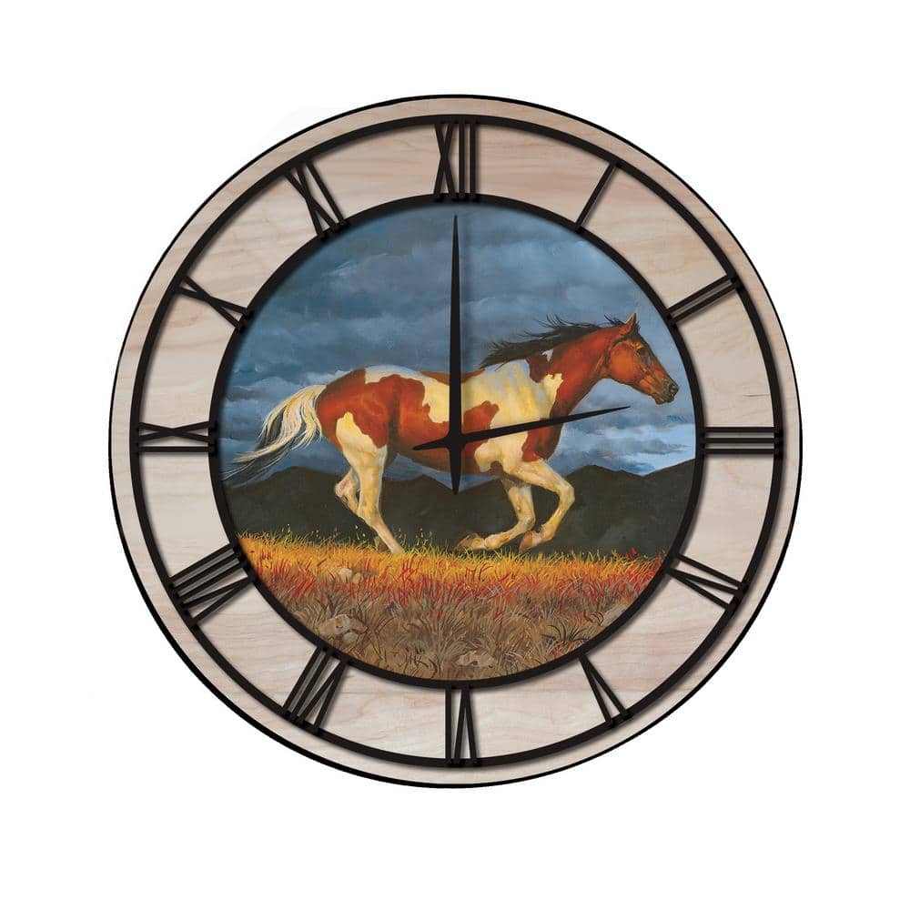 "Storm Front" Woodgrain Accent and Black Numbers Imaged Wall Clock CL ...