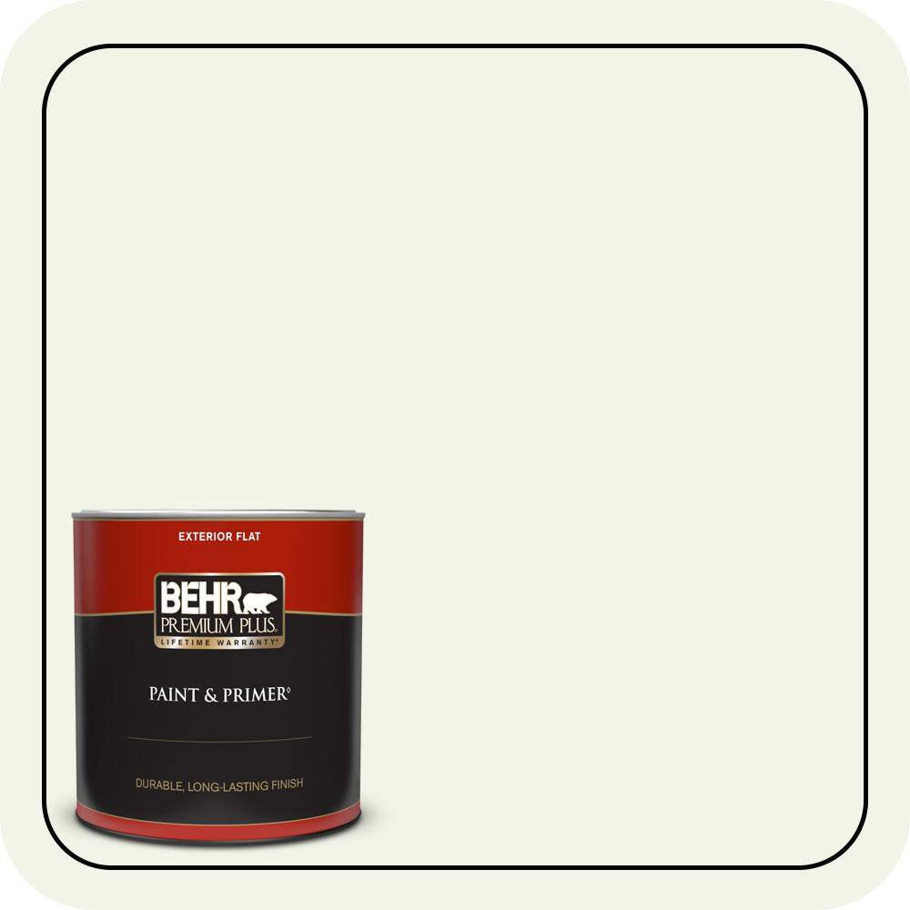 BEHR PREMIUM PLUS 1 Qt. #GR-W10 Calcium Flat Exterior Paint & Primer ...