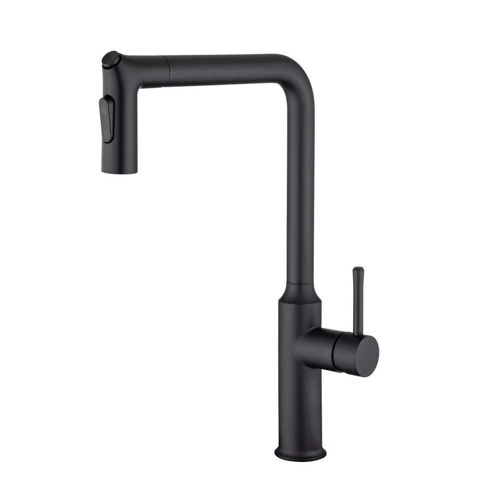 Flynama Single Handle Pull Down Sprayer Kitchen Faucet in Matte Black ...
