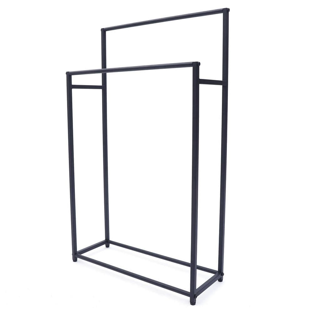 YIYIBYUS 23.6 in. W Black Metal Freestanding 2 Tiers Tie and Belt Rack ...