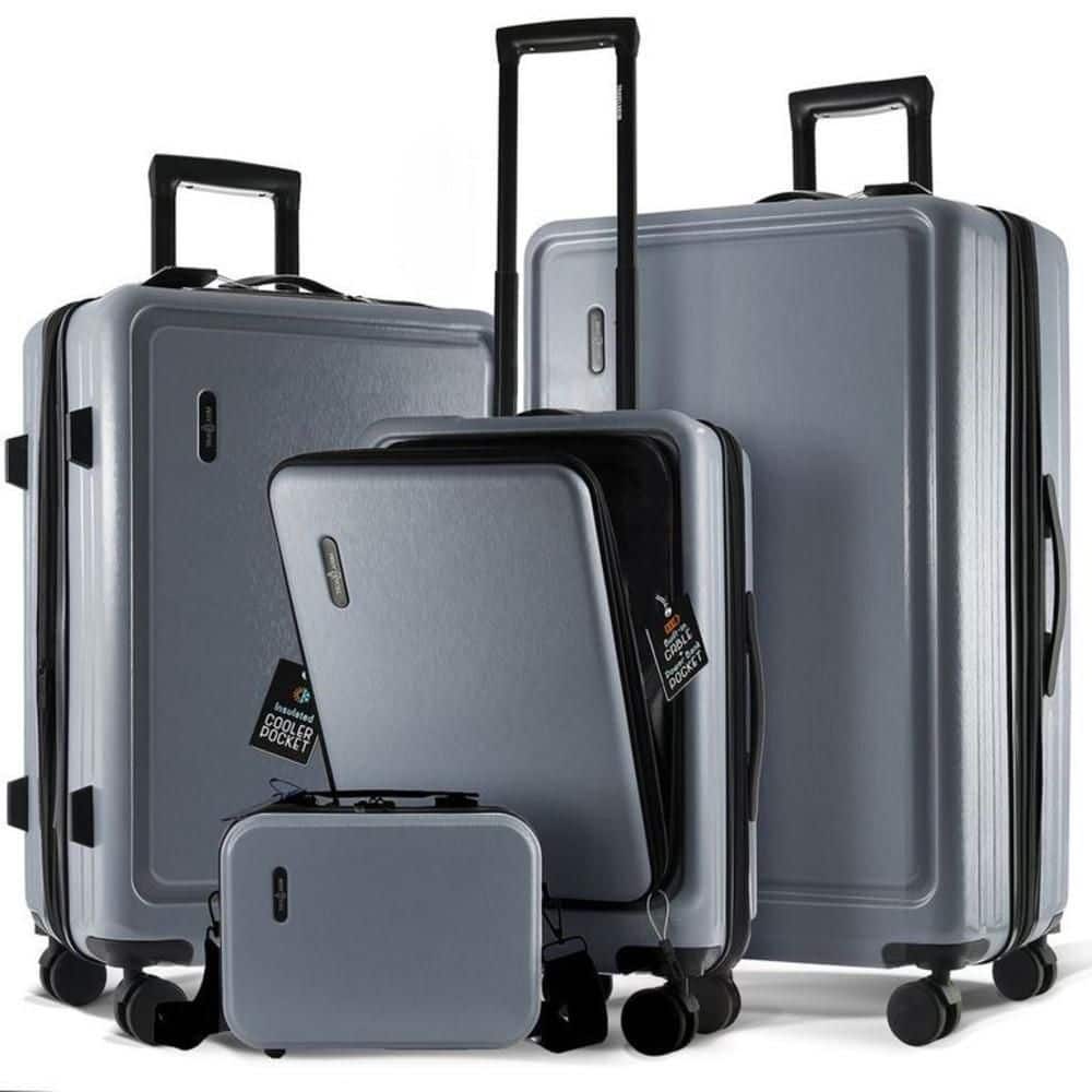 TRAVELARIM 4-Piece Gray Nested Hard Luggage Set Expandable Spinner ...