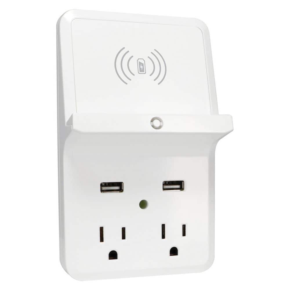 PRIME 2-Outlet Wireless-Charging-Dock Wall Tap with 2 USB Ports PBUWC01 ...