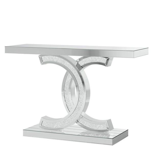 BYBLIGHT Terrella 39.7 in.Silver Rectangle Mirrored Console Table ...