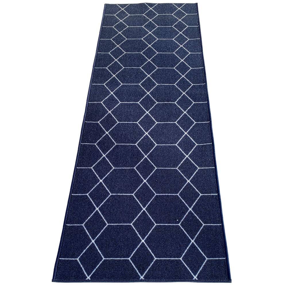 PLAYA RUG Hexagon Trellis Blue 31 in. W x 2 ft. L RunnerRug/Stair ...