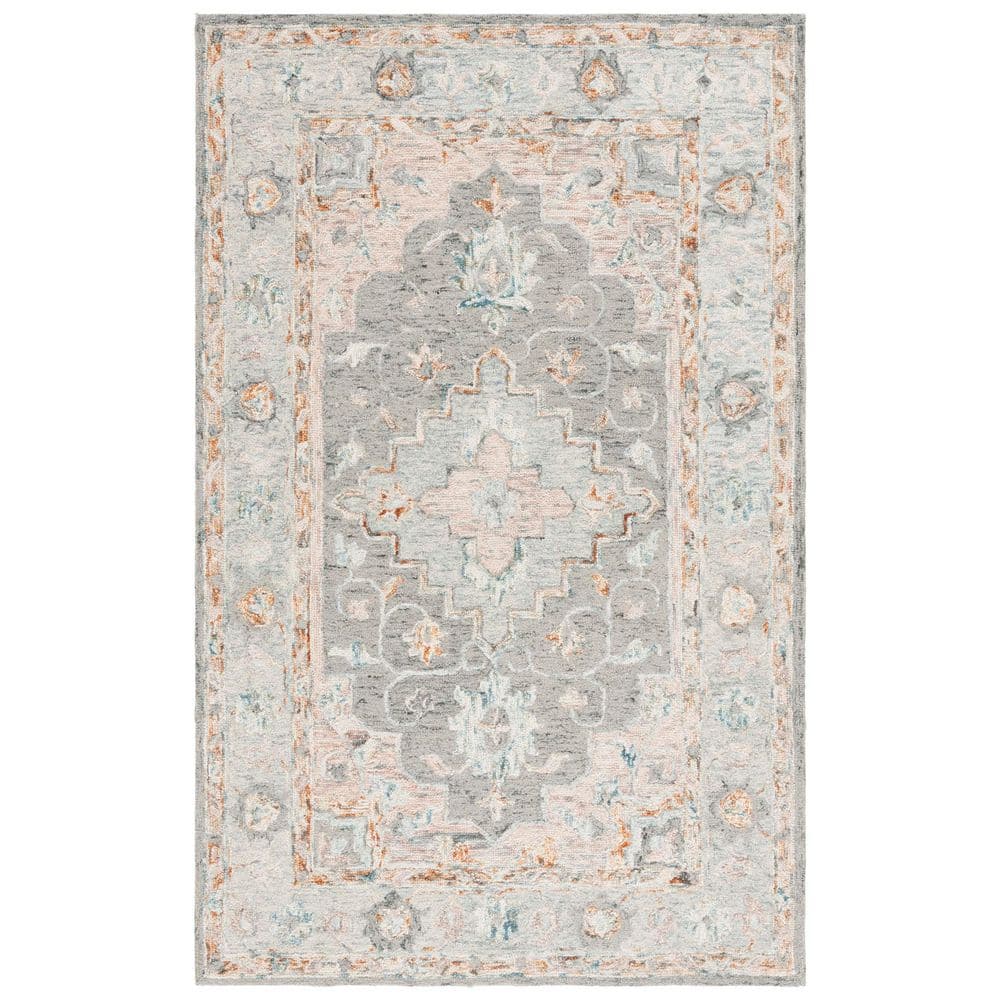 SAFAVIEH Anatolia 6 ft. x 9 ft. Gray/Rust Oversized Medallion Area Rug ...
