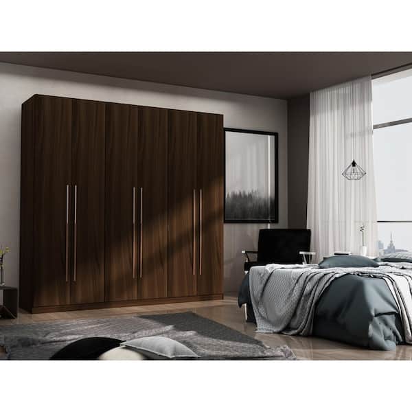 Luxor Oswego Modern Brown Composite Wood 82.48 in. W 6-Door Wardrobe ...