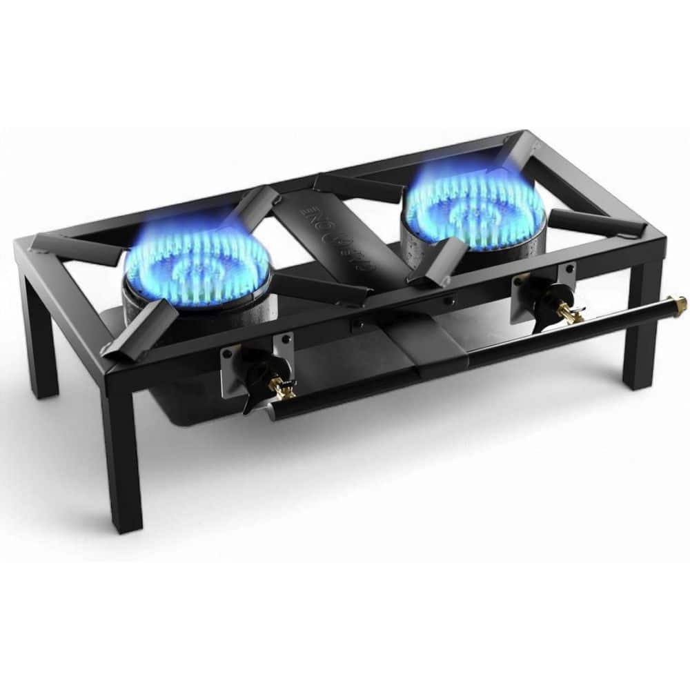 GASONE Portable Low-Profile Propane Double Burner Grill in Black with ...