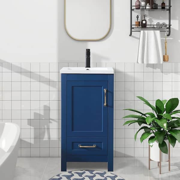 eclife 18 in. W x 18 in. D x 34 in. H Single Sink Bath Vanity in Blue ...
