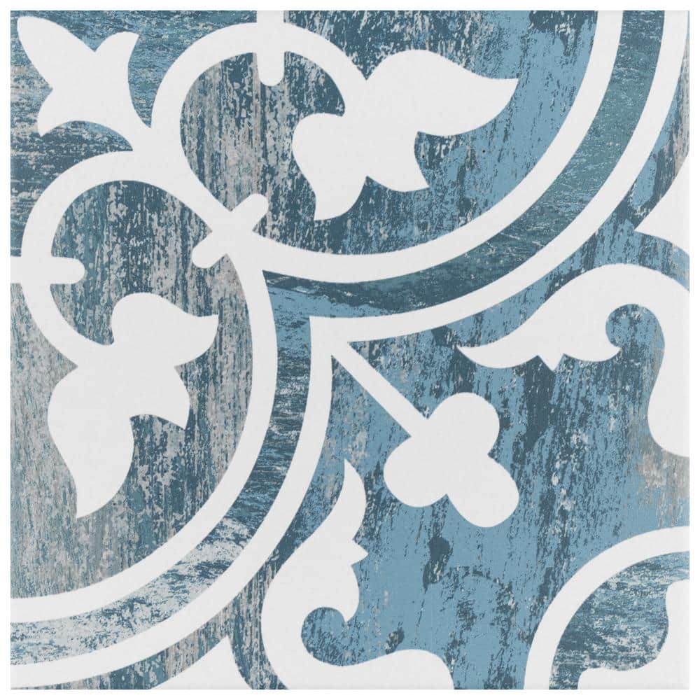 Merola Tile Cassis Arte Blue Day 9-3/4 in. x 9-3/4 in. Porcelain Floor ...