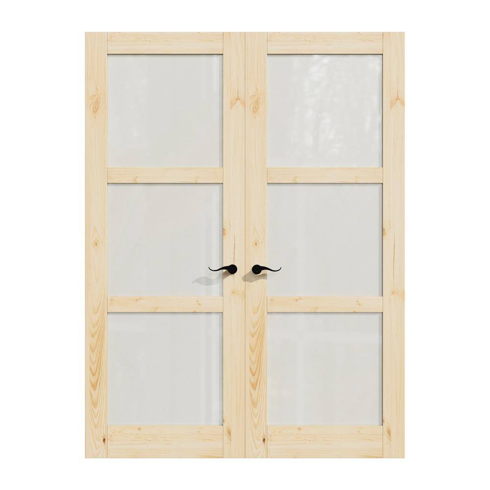 ARK DESIGN 60 in. x 80 in. Universal 3-Lite Frosted Glass Unfinished ...