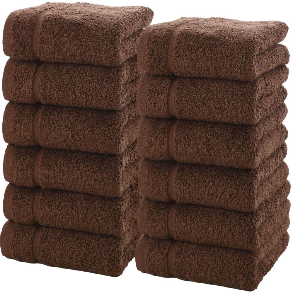 Hawmam Linen 12-Piece Brown Luxury Cotton Washcloths 13 x 13 -Premium ...