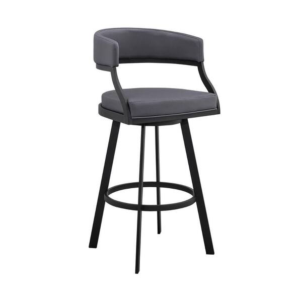 Benjara 30 in. Gray and Black Low Back Metal Frame Bar Stool with Faux ...